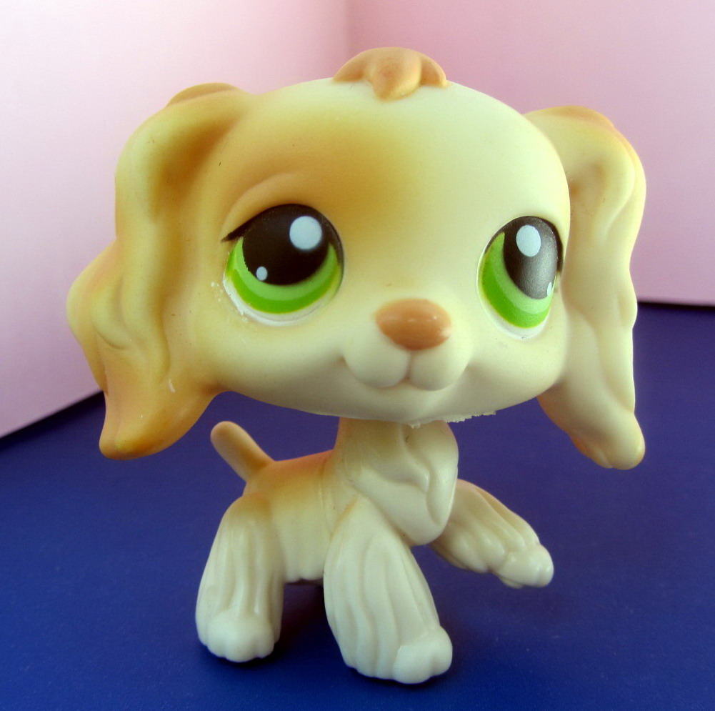 Littlest Pet Shop (LPS) YELLOW & WHITE COCKERSPANIEL DOG w/ GREEN EYES ...