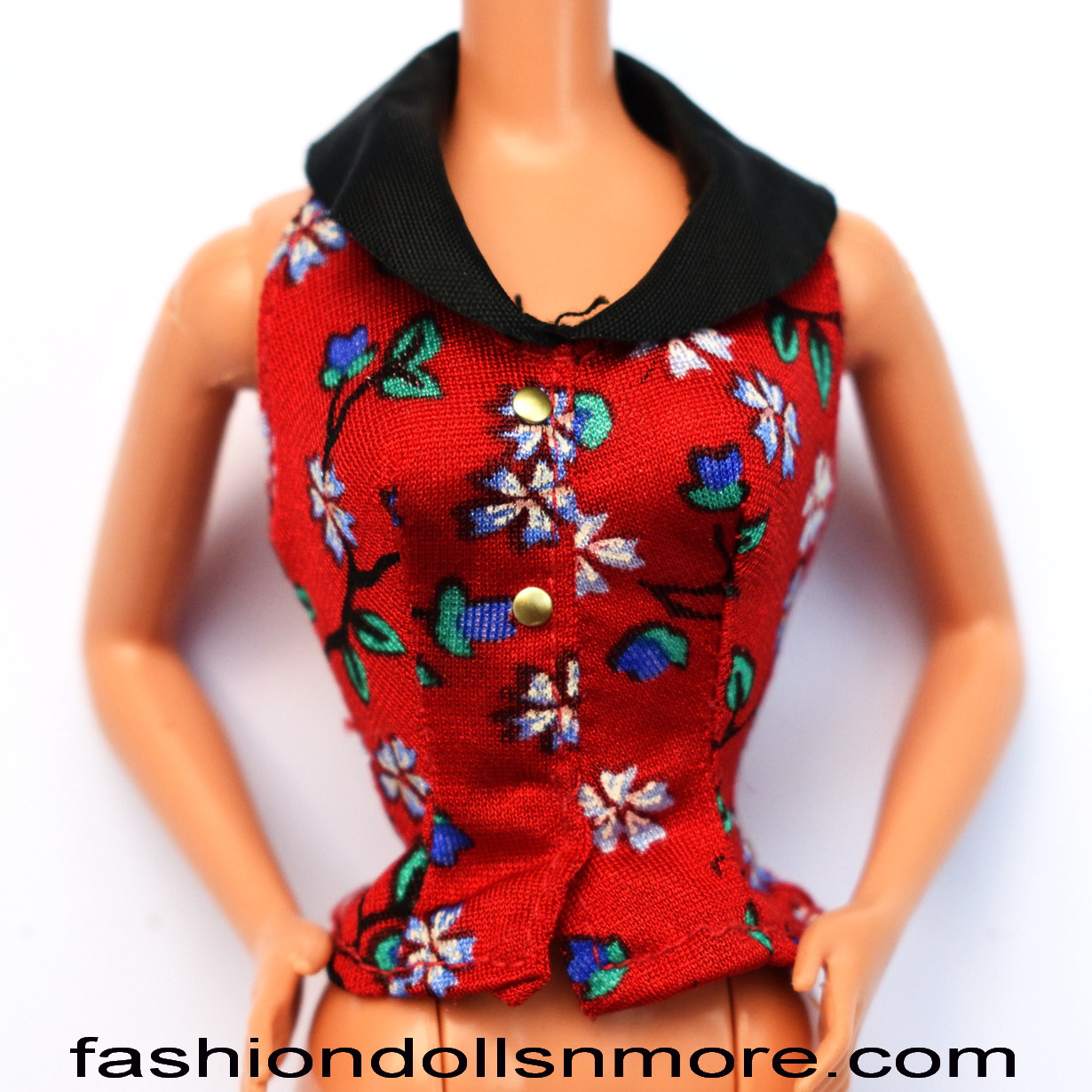 barbie-red-floral-vest-style-barbie-1998 fashiondollsnmore.com